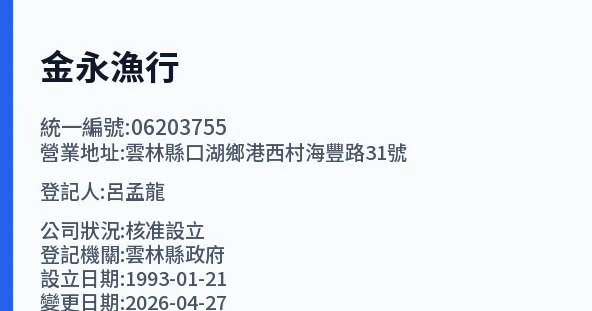金永漁行的照片-統編 06203755(雲林縣) 公司登記資料與營業項目詳細圖表