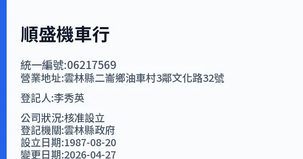 順盛機車行的照片-統編 06217569(雲林縣) 公司登記資料與營業項目詳細圖表