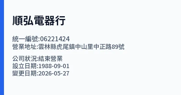 順弘電器行的照片-統編 06221424(雲林縣) 公司登記資料與營業項目詳細圖表