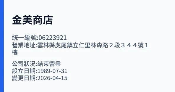 金美商店的照片-統編 06223921(雲林縣) 公司登記資料與營業項目詳細圖表