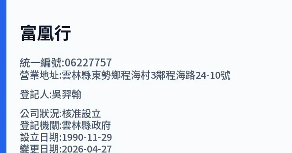 富凰行的照片-統編 06227757(雲林縣) 公司登記資料與營業項目詳細圖表