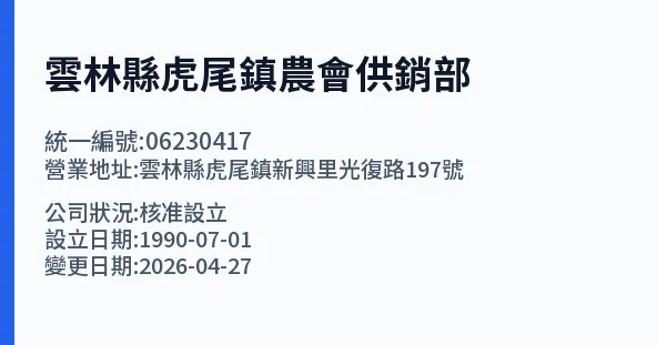 雲林縣虎尾鎮農會供銷部的照片-統編 06230417(雲林縣) 公司登記資料與營業項目詳細圖表