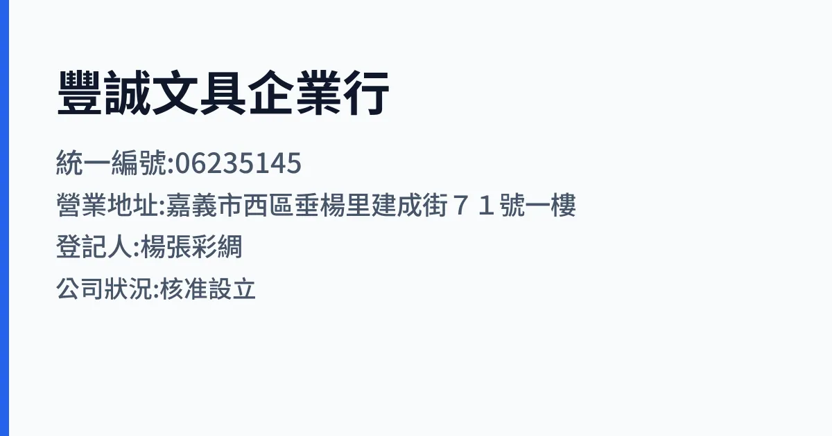 豐誠文具企業行 - 統編 06235145（嘉義市） 公司登記資料與營業項目詳細圖表