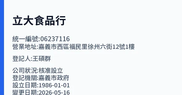 立大食品行的照片-統編 06237116(嘉義市) 公司登記資料與營業項目詳細圖表