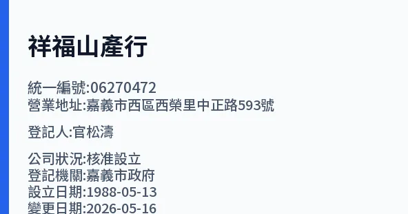 祥福山產行的照片-統編 06270472(嘉義市) 公司登記資料與營業項目詳細圖表
