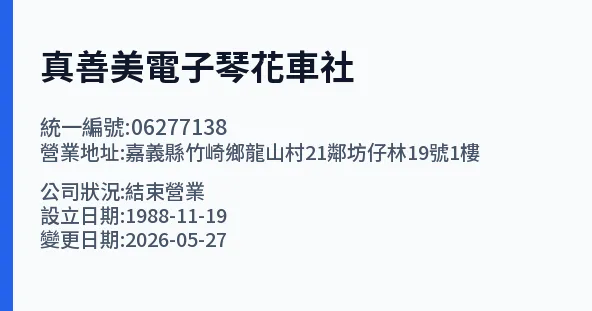 真善美電子琴花車社的照片-統編 06277138(嘉義縣) 公司登記資料與營業項目詳細圖表