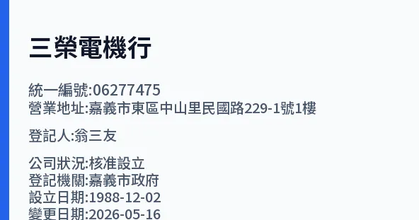 三榮電機行的照片-統編 06277475(嘉義市) 公司登記資料與營業項目詳細圖表