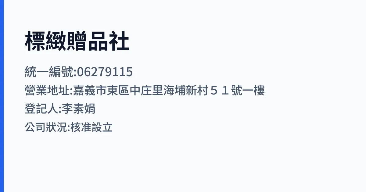 標緻贈品社 - 統編 06279115(嘉義市) 公司登記資料與營業項目詳細圖表