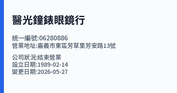 醫光鐘錶眼鏡行的照片-統編 06280886(嘉義市) 公司登記資料與營業項目詳細圖表