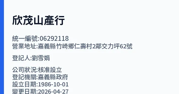 欣茂山產行的照片-統編 06292118(嘉義縣) 公司登記資料與營業項目詳細圖表