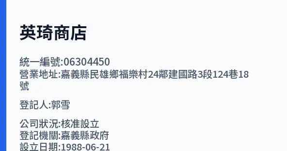 英琦商店的照片-統編 06304450(嘉義縣) 公司登記資料與營業項目詳細圖表