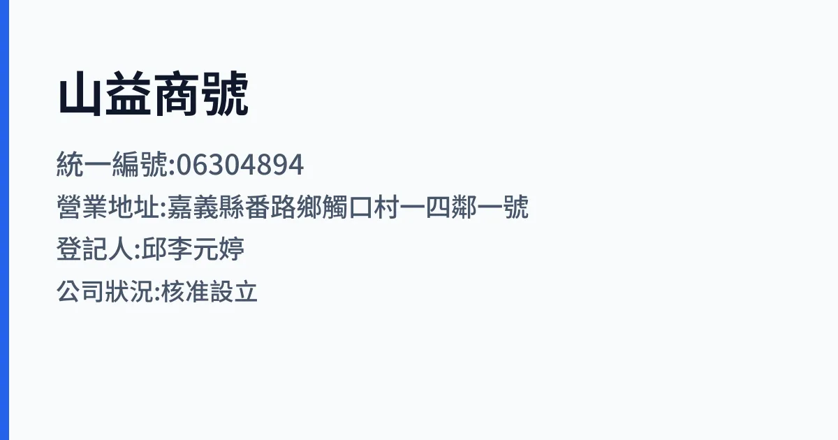 山益商號 - 統編 06304894(嘉義縣) 公司登記資料與營業項目詳細圖表