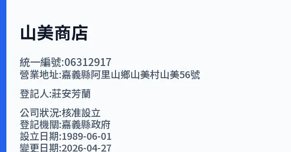 山美商店的照片-統編 06312917(嘉義縣) 公司登記資料與營業項目詳細圖表