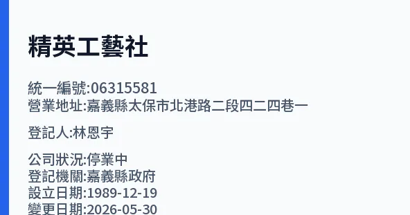 精英工藝社的照片-統編 06315581(嘉義縣) 公司登記資料與營業項目詳細圖表
