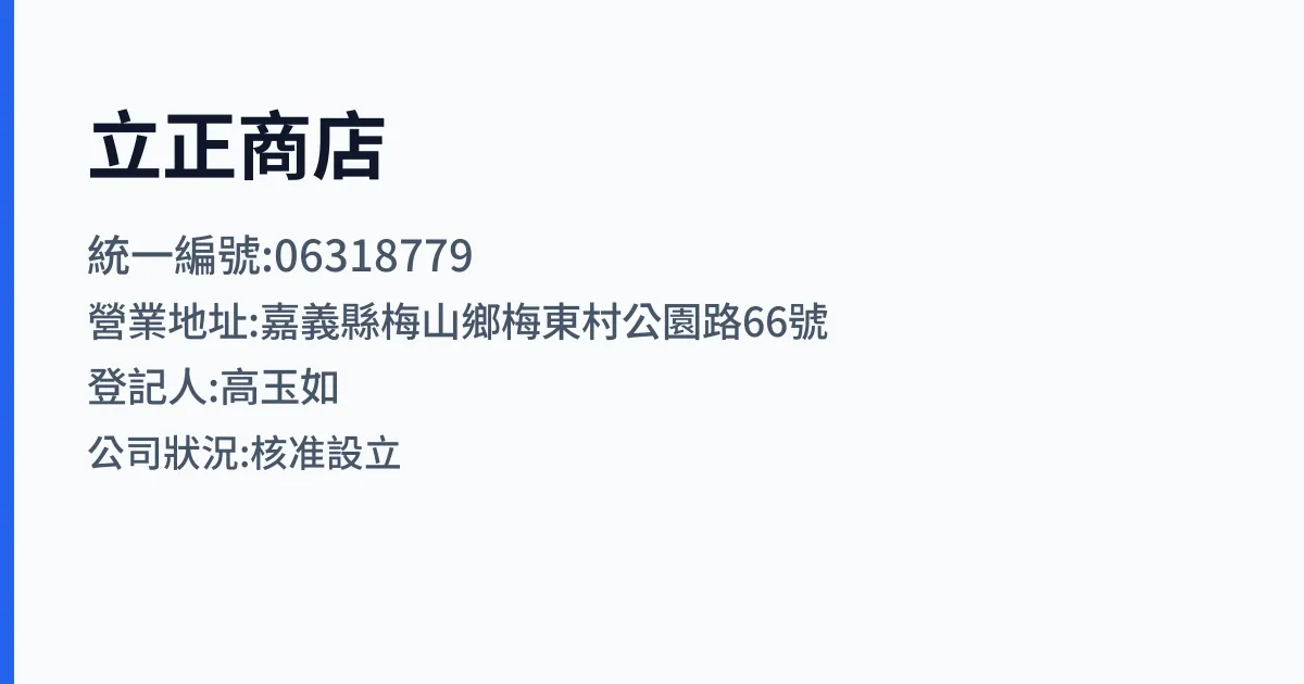 立正商店 - 統編 06318779(嘉義縣) 公司登記資料與營業項目詳細圖表