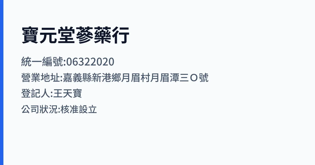 寶元堂蔘藥行 - 統編 06322020（嘉義縣） 公司登記資料與營業項目詳細圖表