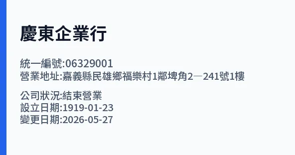 慶東企業行的照片-統編 06329001(嘉義縣) 公司登記資料與營業項目詳細圖表