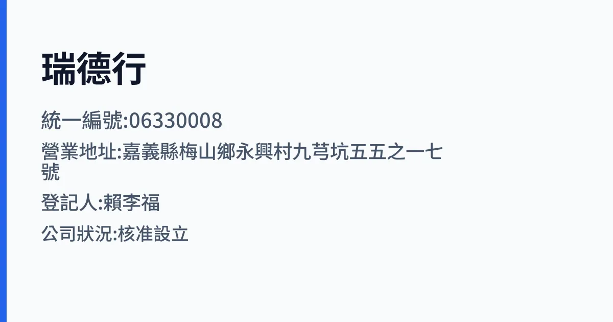 瑞德行 - 統編 06330008(嘉義縣) 公司登記資料與營業項目詳細圖表