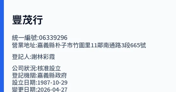 豐茂行的照片-統編 06339296(嘉義縣) 公司登記資料與營業項目詳細圖表