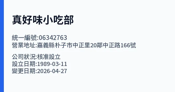 真好味小吃部的照片-統編 06342763(嘉義縣) 公司登記資料與營業項目詳細圖表