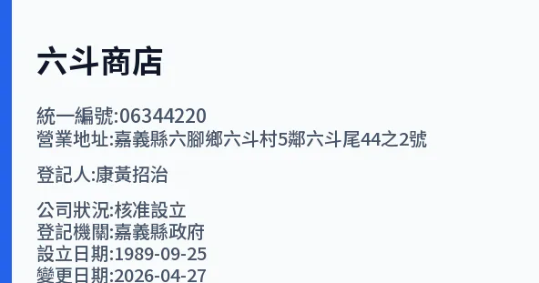 六斗商店的照片-統編 06344220(嘉義縣) 公司登記資料與營業項目詳細圖表