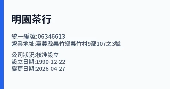 明園茶行的照片-統編 06346613(嘉義縣) 公司登記資料與營業項目詳細圖表
