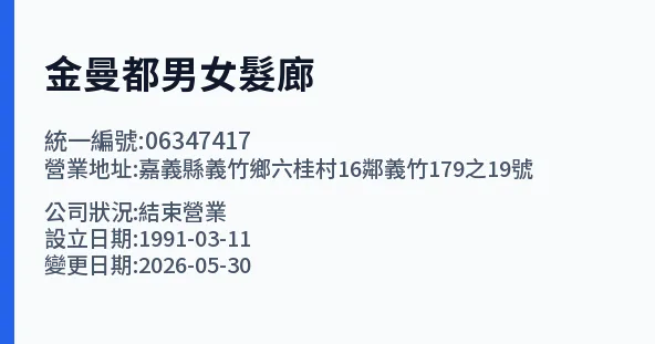 金曼都男女髮廊的照片-統編 06347417(嘉義縣) 公司登記資料與營業項目詳細圖表