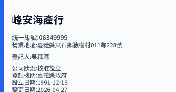 峰安海產行的照片-統編 06349999(嘉義縣) 公司登記資料與營業項目詳細圖表