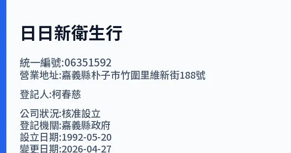 日日新衛生行的照片-統編 06351592(嘉義縣) 公司登記資料與營業項目詳細圖表
