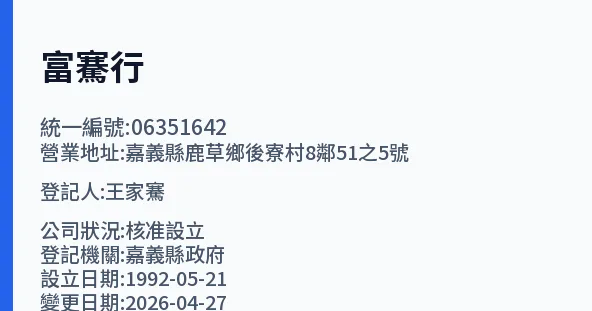 富騫行的照片-統編 06351642(嘉義縣) 公司登記資料與營業項目詳細圖表