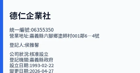 德仁企業社的照片-統編 06355350(嘉義縣) 公司登記資料與營業項目詳細圖表