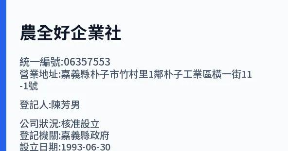 農全好企業社的照片-統編 06357553(嘉義縣) 公司登記資料與營業項目詳細圖表