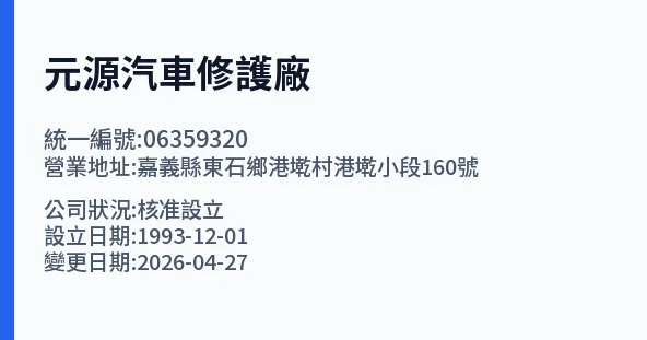 元源汽車修護廠的照片-統編 06359320(嘉義縣) 公司登記資料與營業項目詳細圖表