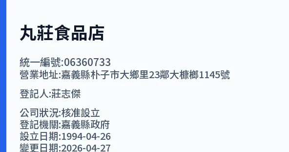 丸莊食品店的照片-統編 06360733(嘉義縣) 公司登記資料與營業項目詳細圖表
