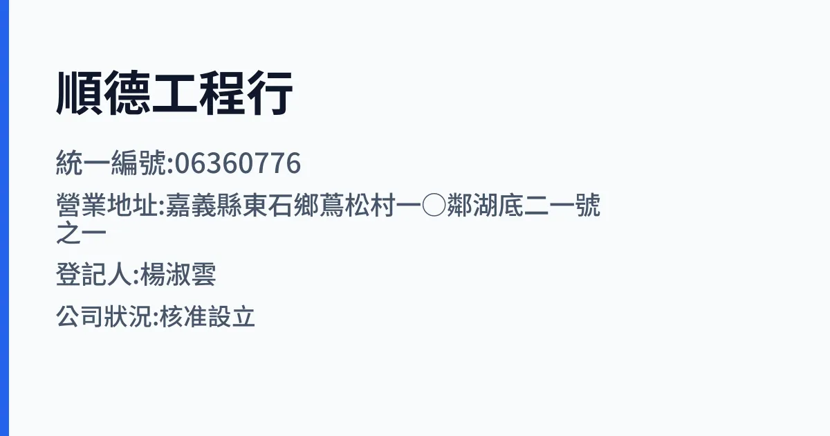 順德工程行 - 統編 06360776（嘉義縣） 公司登記資料與營業項目詳細圖表