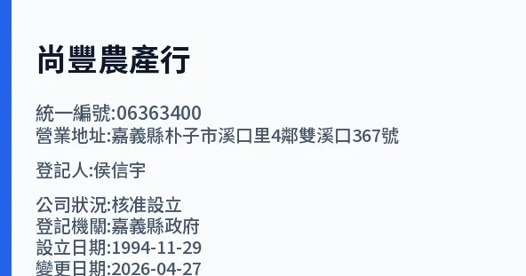 尚豐農產行的照片-統編 06363400(嘉義縣) 公司登記資料與營業項目詳細圖表