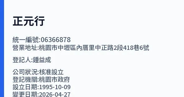 正元行的照片-統編 06366878(桃園市) 公司登記資料與營業項目詳細圖表