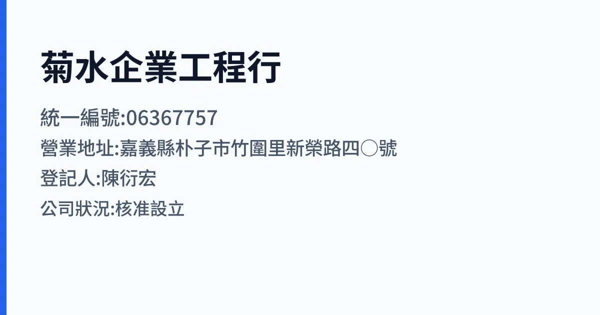 菊水企業工程行 - 統編 06367757(嘉義縣) 公司登記資料與營業項目詳細圖表