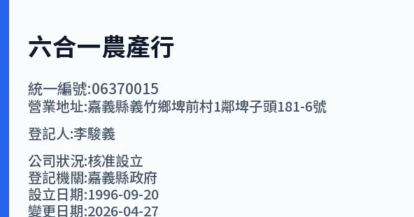 六合一農產行的照片-統編 06370015(嘉義縣) 公司登記資料與營業項目詳細圖表