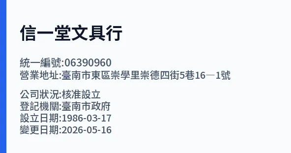 信一堂文具行的照片-統編 06390960(臺南市) 公司登記資料與營業項目詳細圖表