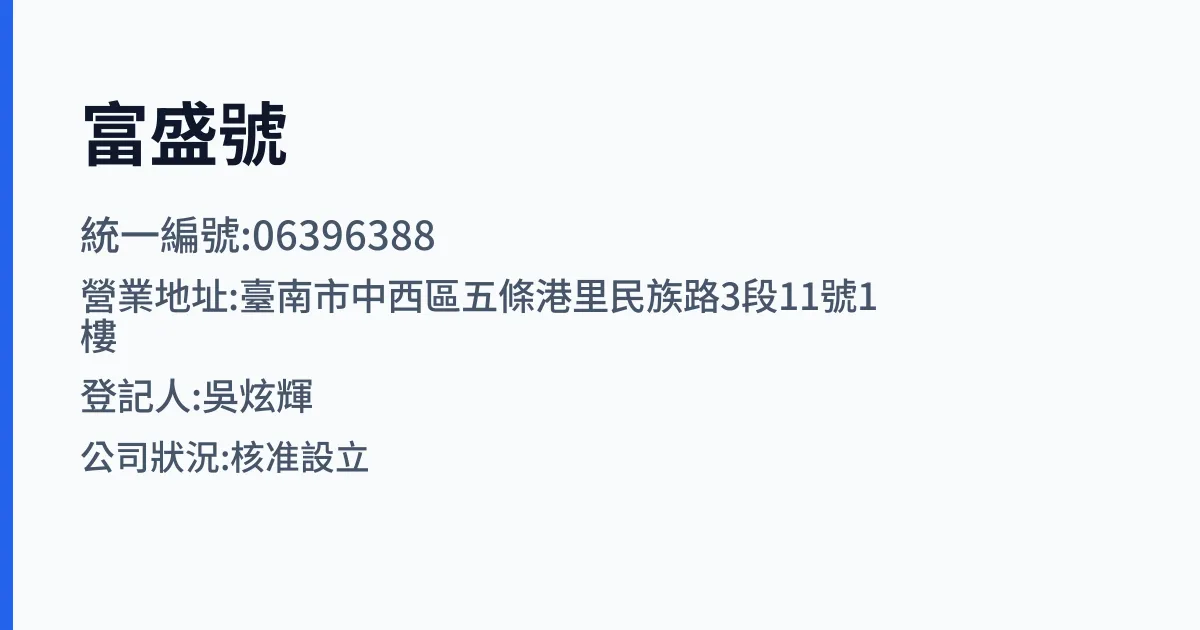 富盛號 - 統編 06396388(臺南市) 公司登記資料與營業項目詳細圖表