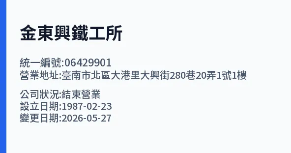 金東興鐵工所的照片-統編 06429901(臺南市) 公司登記資料與營業項目詳細圖表