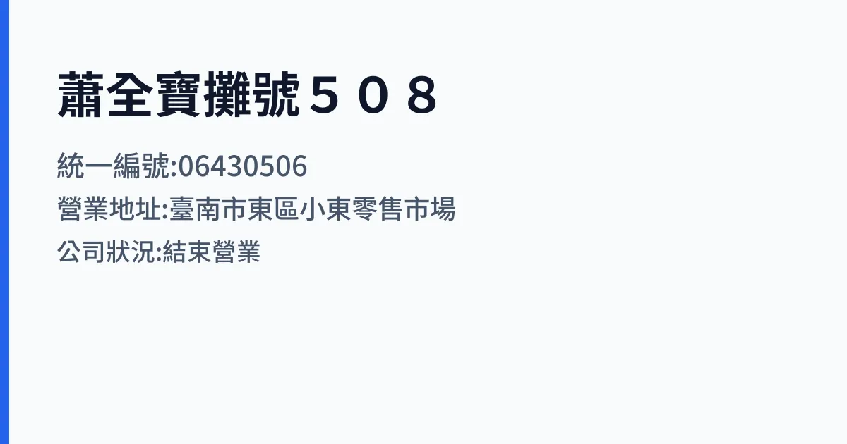 蕭全寶攤號５０８ - 統編 06430506(臺南市) 公司登記資料與營業項目詳細圖表