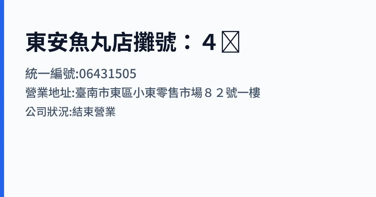 東安魚丸店攤號：４ - 統編 06431505(臺南市) 公司登記資料與營業項目詳細圖表