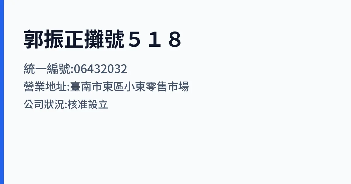 郭振正攤號５１８ - 統編 06432032(臺南市) 公司登記資料與營業項目詳細圖表