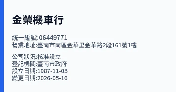 金榮機車行的照片-統編 06449771(臺南市) 公司登記資料與營業項目詳細圖表