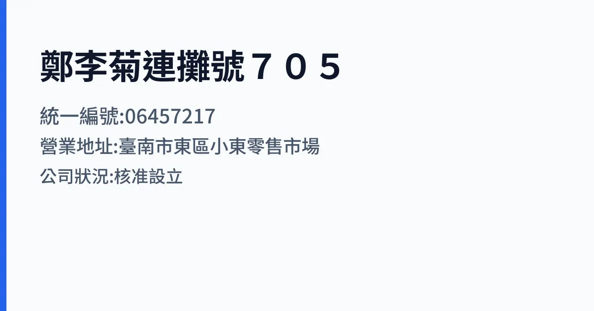 鄭李菊連攤號７０５ - 統編 06457217(臺南市) 公司登記資料與營業項目詳細圖表