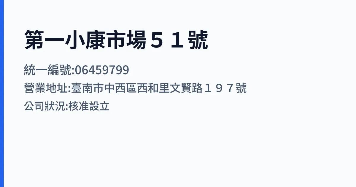 第一小康市場５１號 - 統編 06459799(臺南市) 公司登記資料與營業項目詳細圖表