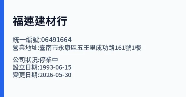 福連建材行的照片-統編 06491664(臺南市) 公司登記資料與營業項目詳細圖表