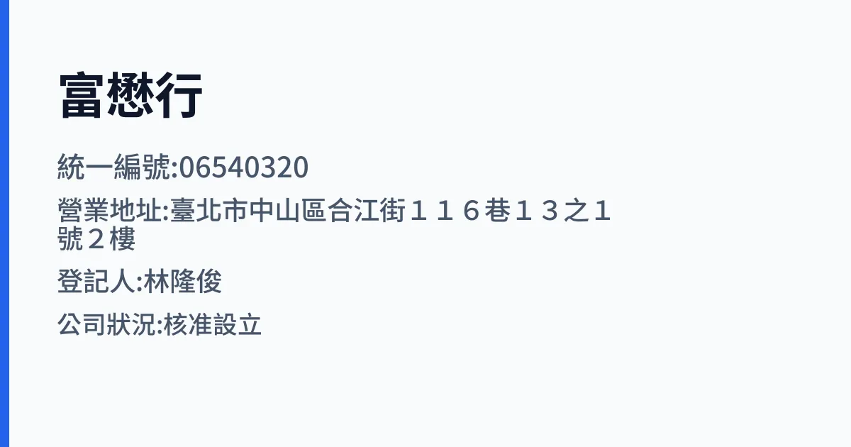 富懋行 - 統編 06540320(臺北市) 公司登記資料與營業項目詳細圖表